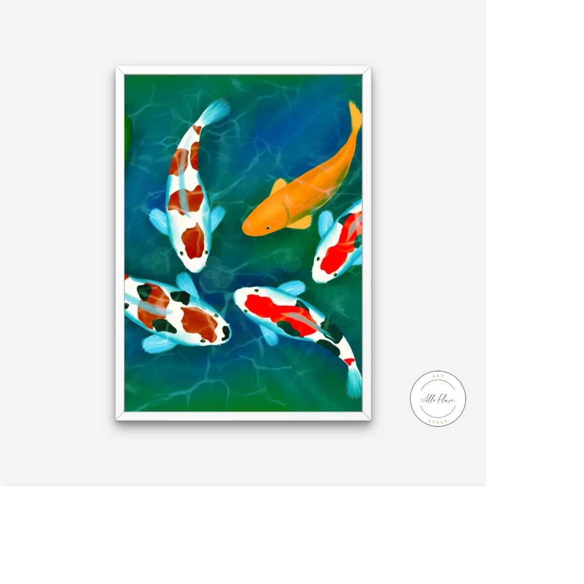 Koi Fish Poster INSTANT DOWNLOAD, colorful coastal decor, - Inspire Uplift