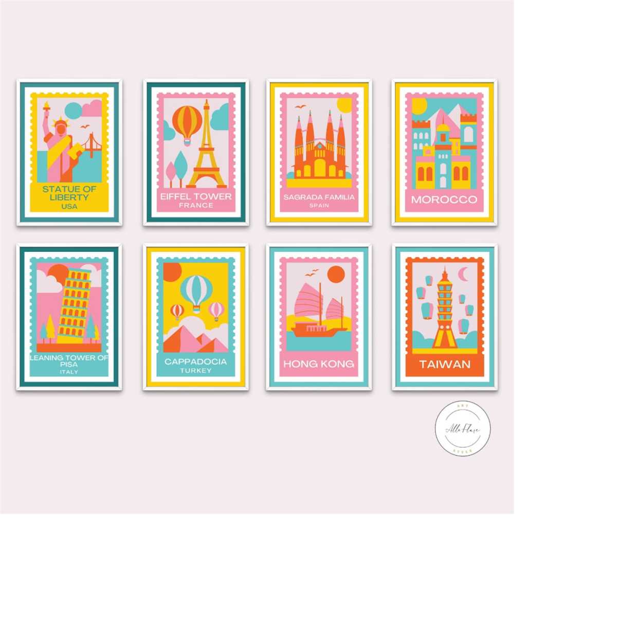 Set of 8 preppy travel posters PRINTABLE, Preppy | Inspire Uplift