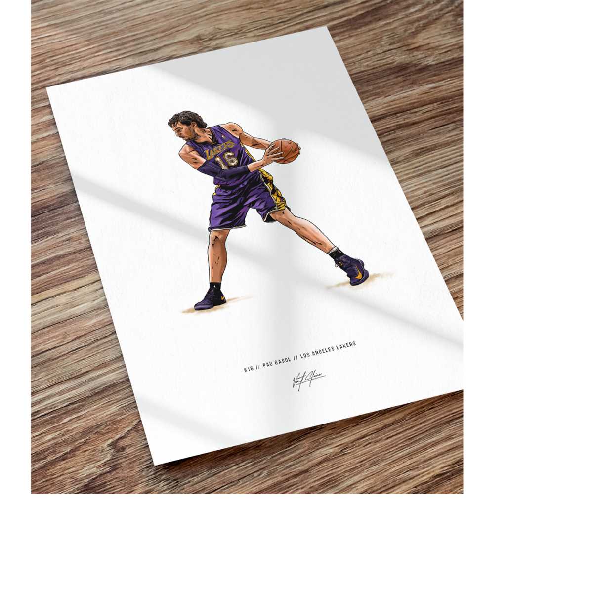 Pau Gasol LA Lakers Basketball Art Illustrated Print | Inspire Uplift