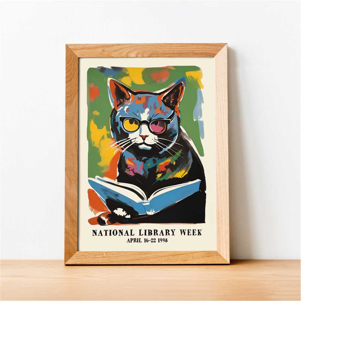 1998 NATIONAL LIBRARY WEEK Poster - Colorful Cat | Inspire Uplift