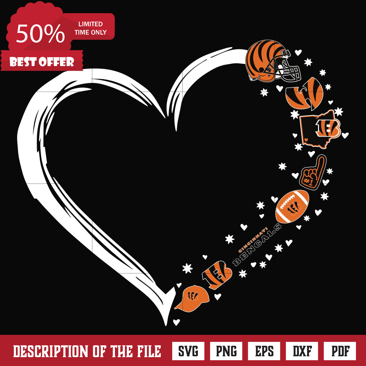 Cincinnati Bengals heart svg, Bengals svg, png, dxf, eps dig | Inspire ...