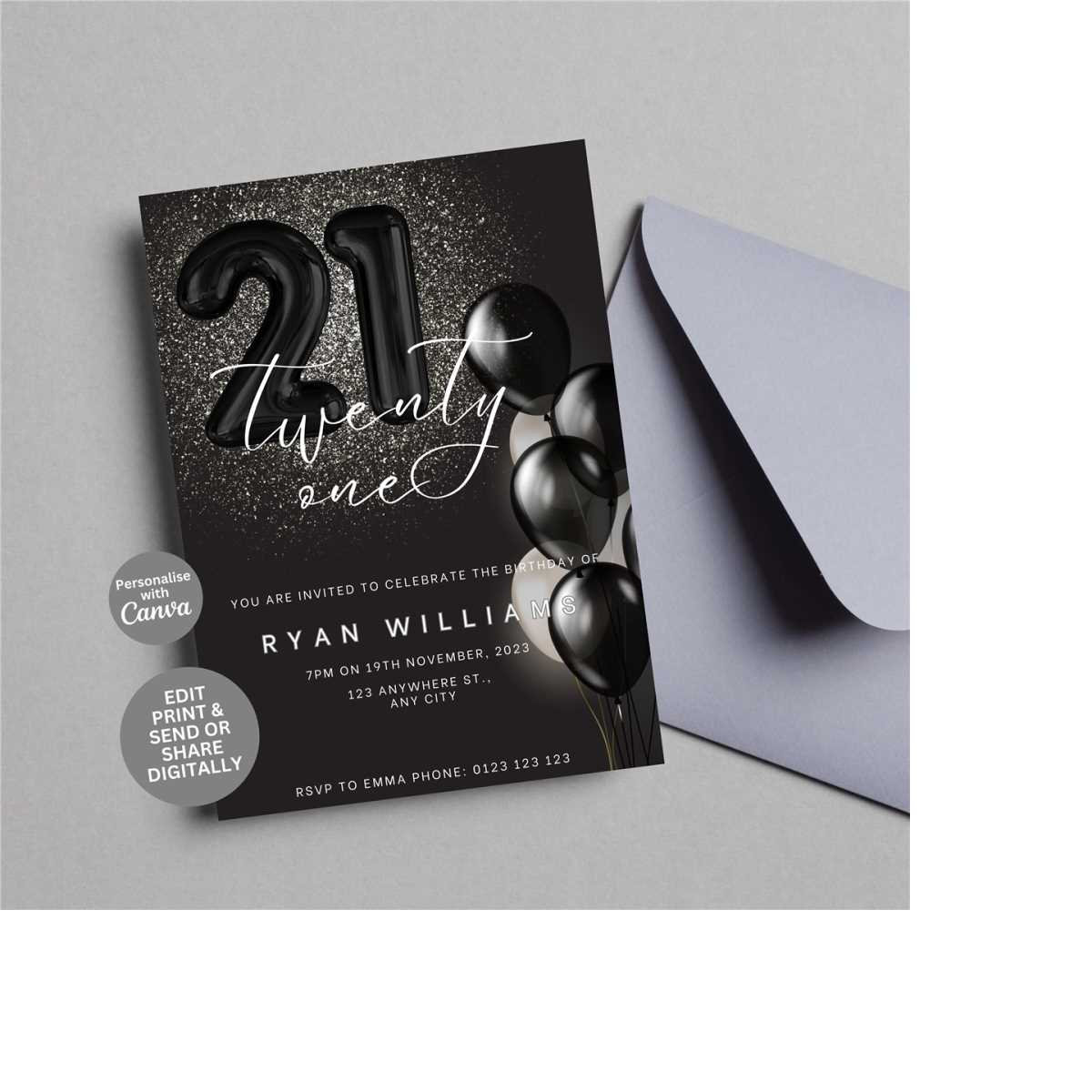 21st Birthday Invitation Editable, Unisex 21 Invitation, Edi - Inspire ...