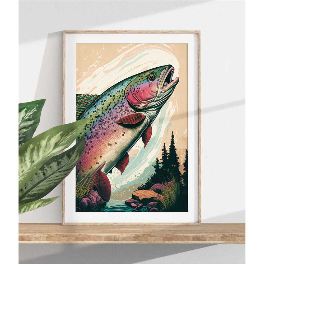 Rainbow Trout Fishing Poster, Mountain House Cabin Decor, Fl - Inspire ...