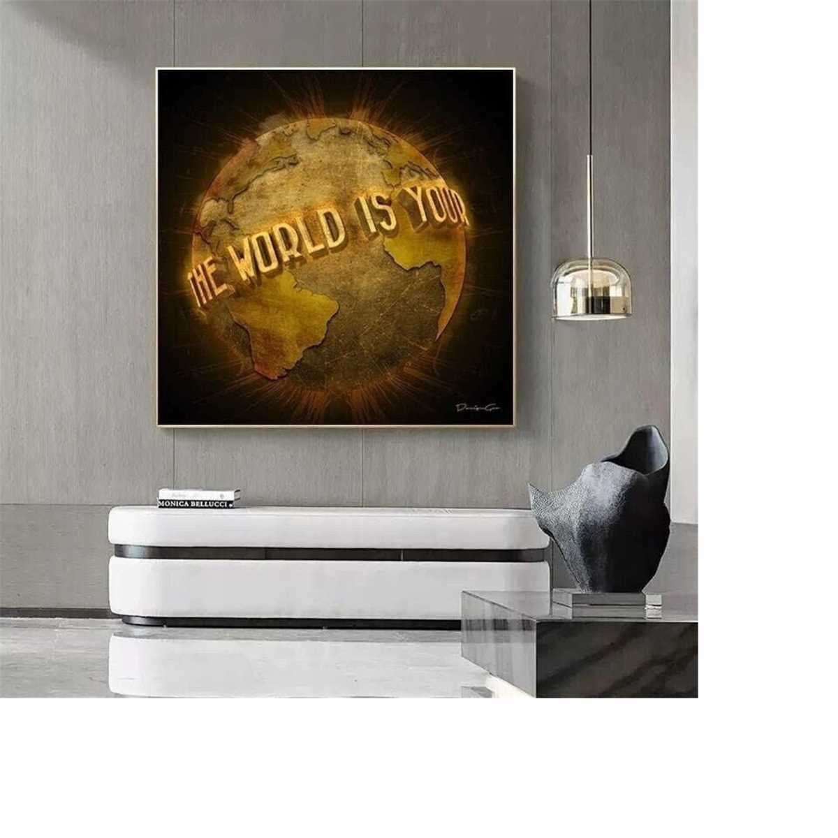 The World is Yours - Scarface-Inspired Carved Globe Canvas P | Inspire ...
