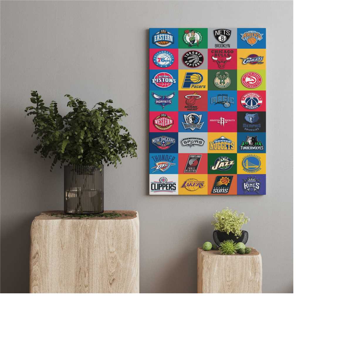 Basketball Teams Logos Canvas Wall Art | Sport Canvas Wall A | Inspire ...
