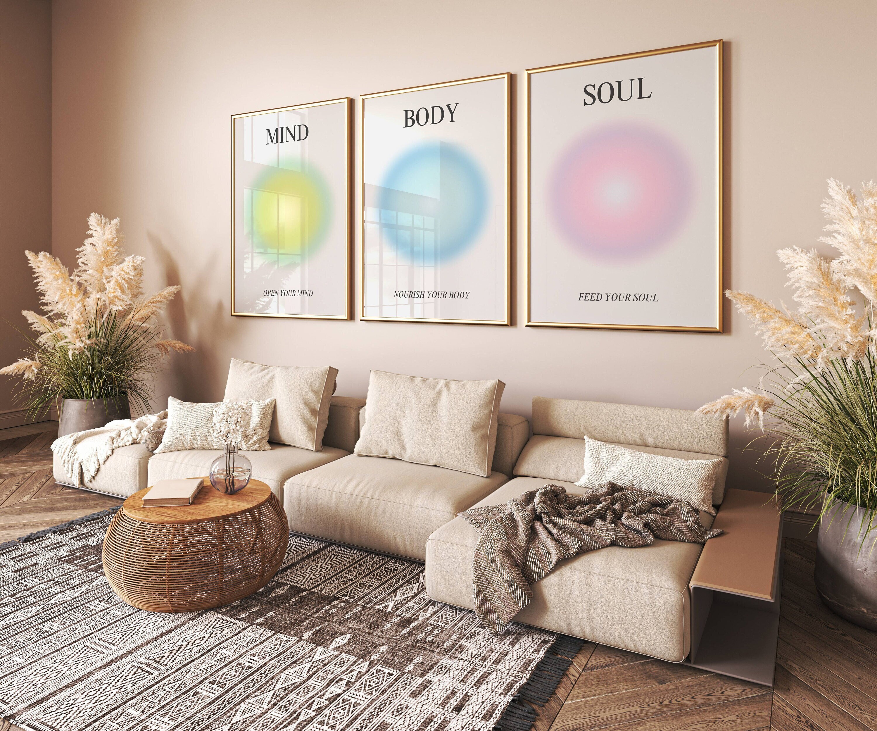Mind Body Soul Colorful Aura Poster 3 Piece Printable Wall A | Inspire ...