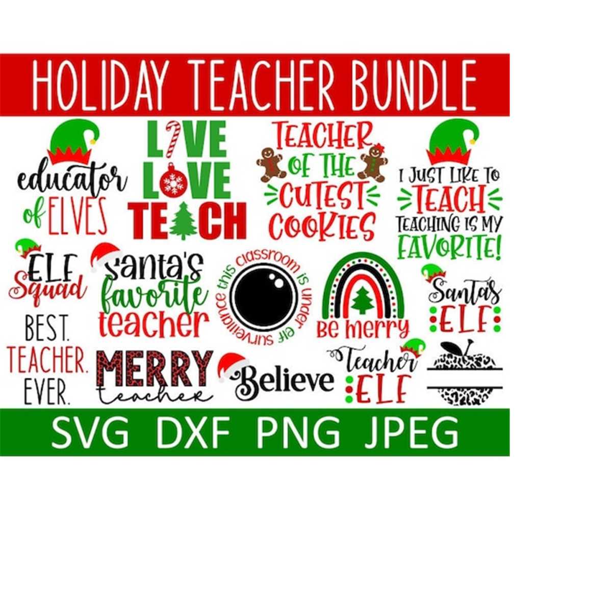 Christmas Teacher SVG Bundle, Holiday Teacher Elf, Digital D | Inspire ...