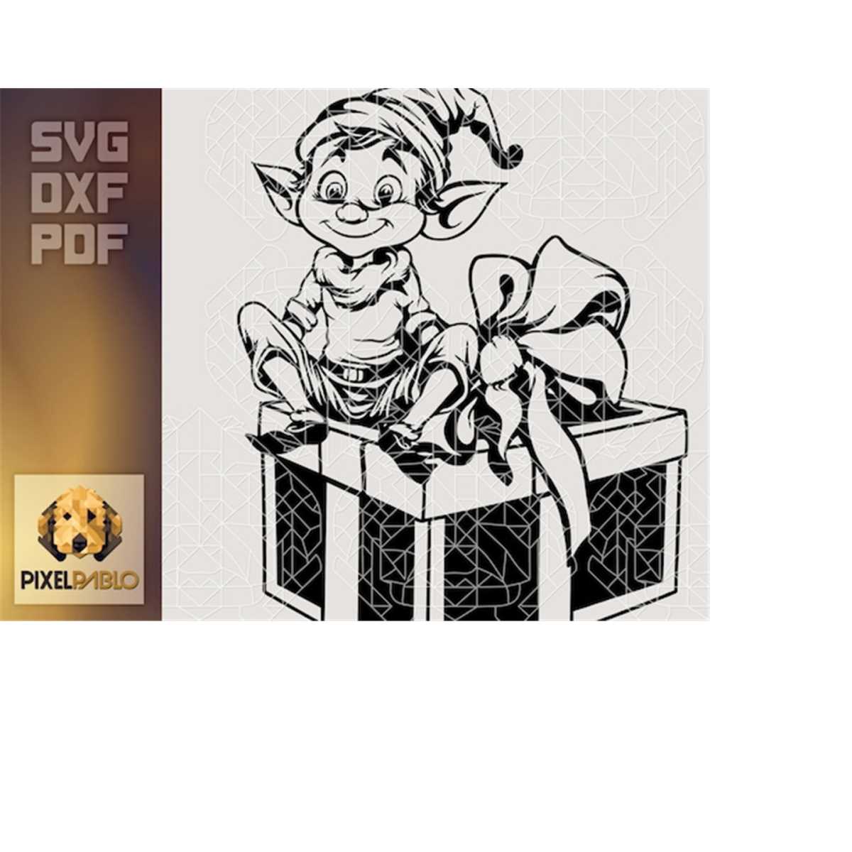 Christmas Elf sitting on gift box SVG | Holiday spirit templ | Inspire ...