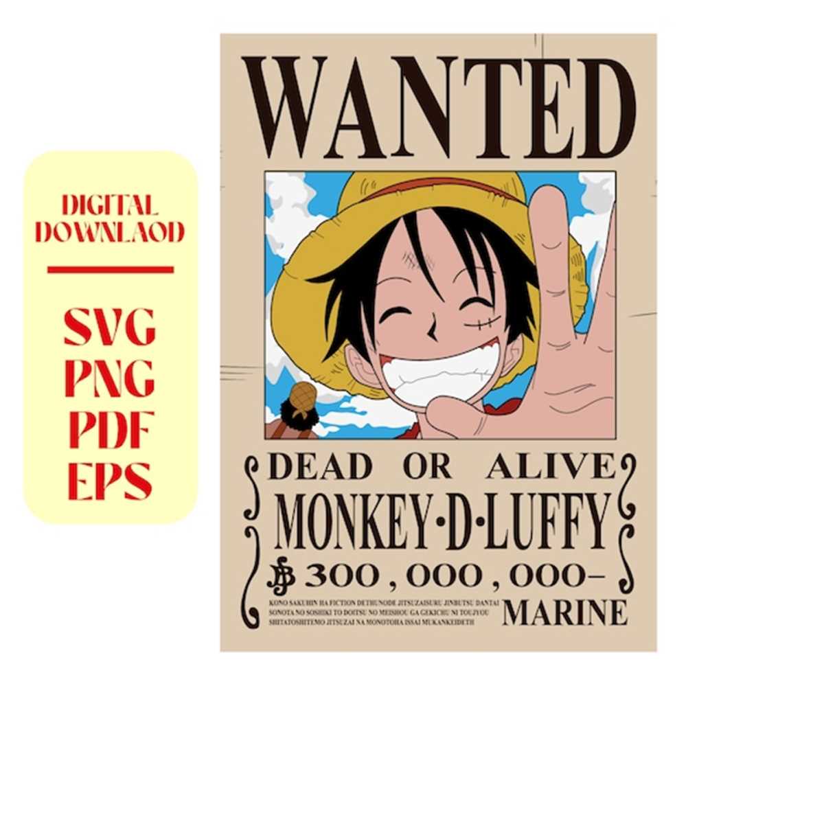 One Piece Wanted Digital Poster PDF | Monkey D. Luffy | Svg | Inspire ...