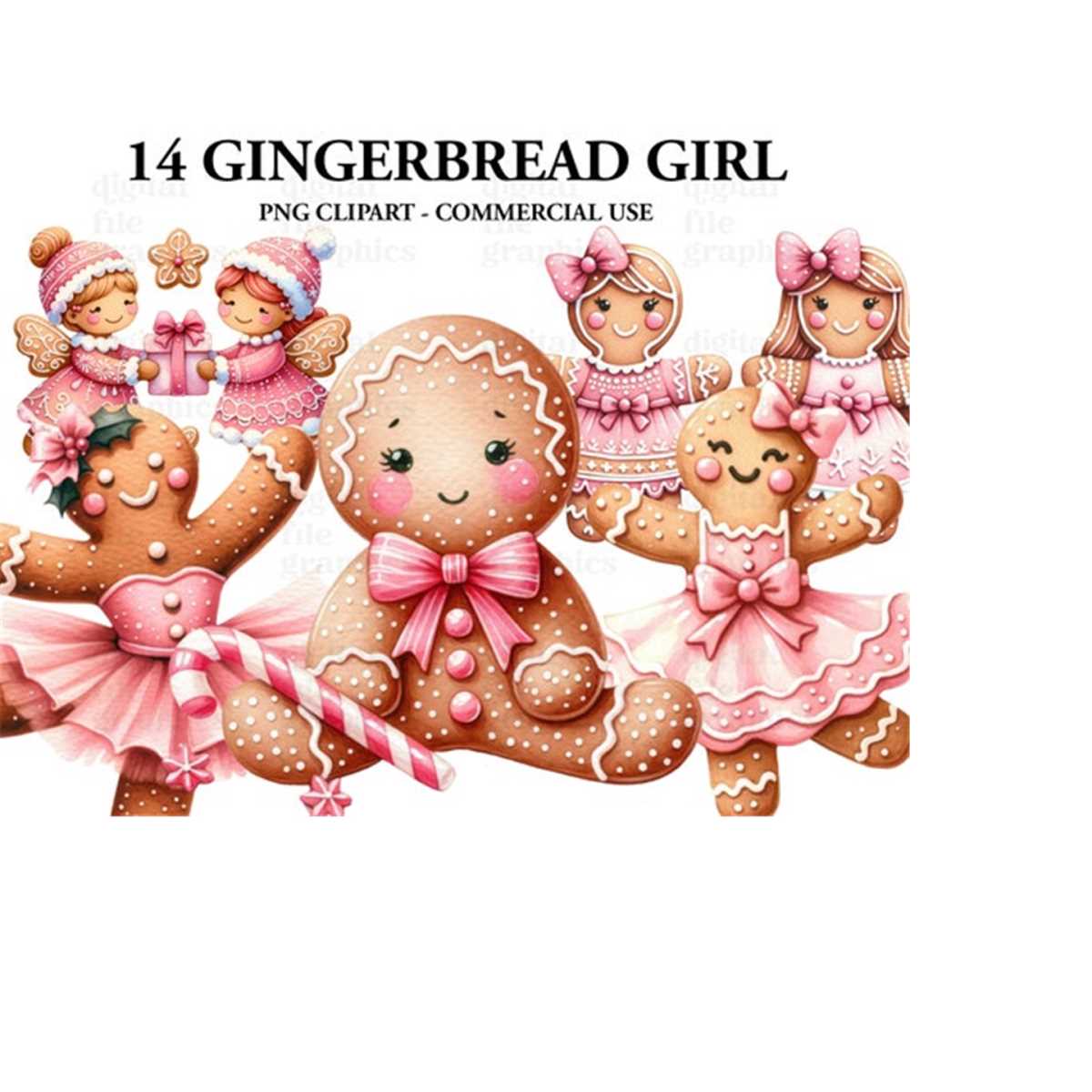 Christmas Cookie Gingerbread Girl Watercolor Clipart, Pink C | Inspire ...