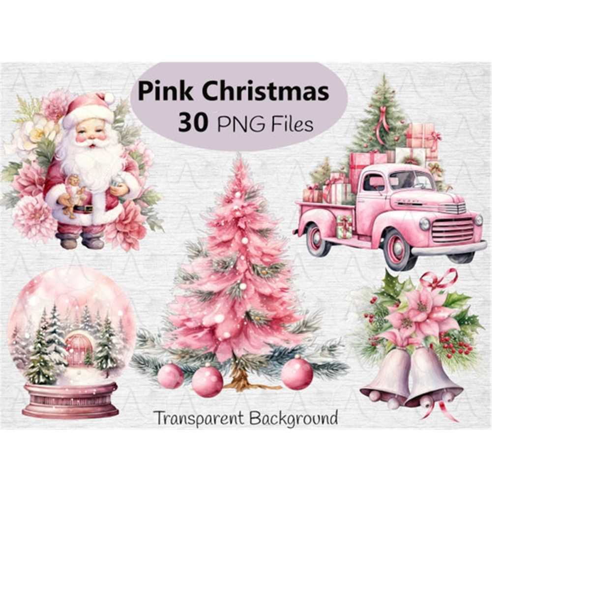 Pink Christmas Clipart Bundle, Watercolor Cozy Cute Holiday | Inspire ...