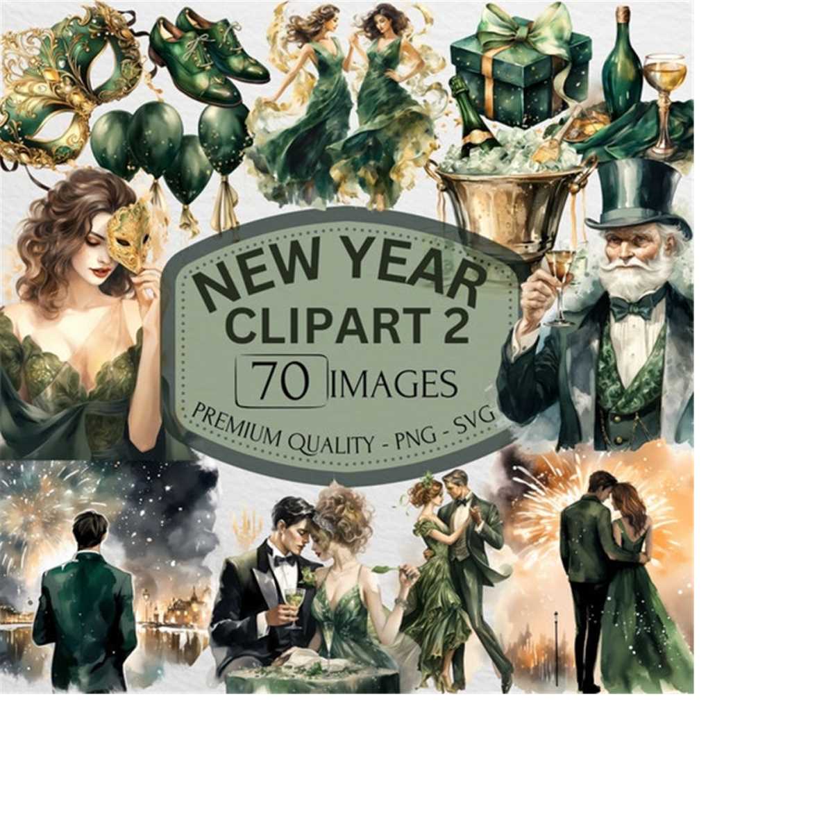 Happy New Year Watercolor Clipart, Party And Celebration Gra | Inspire ...