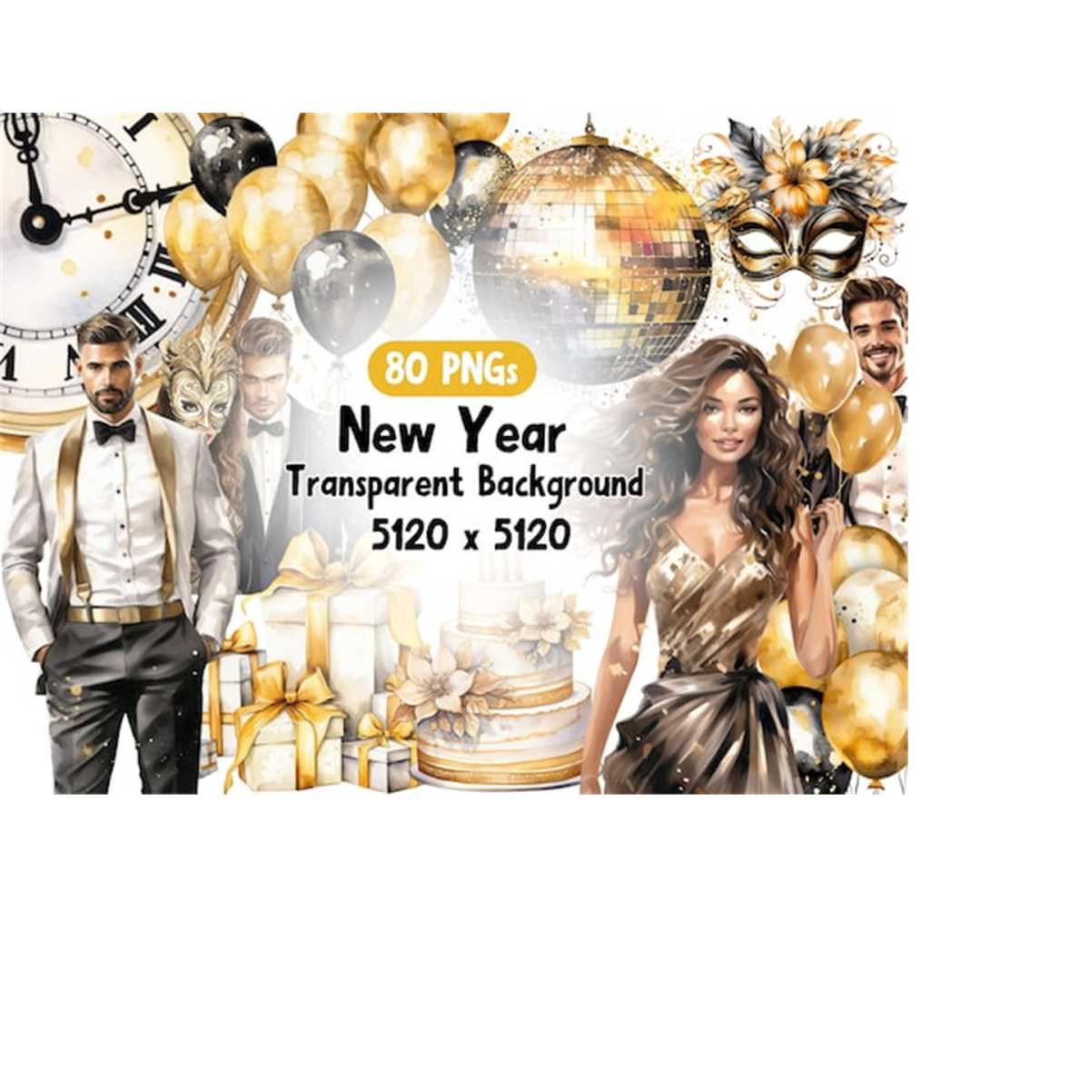 Watercolor New Year Clipart, Celebration Clipart, Happy New | Inspire ...