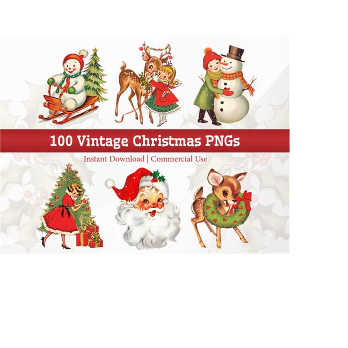100 Vintage Christmas Clipart Bundle, Retro Xmas Images PNG | Inspire ...