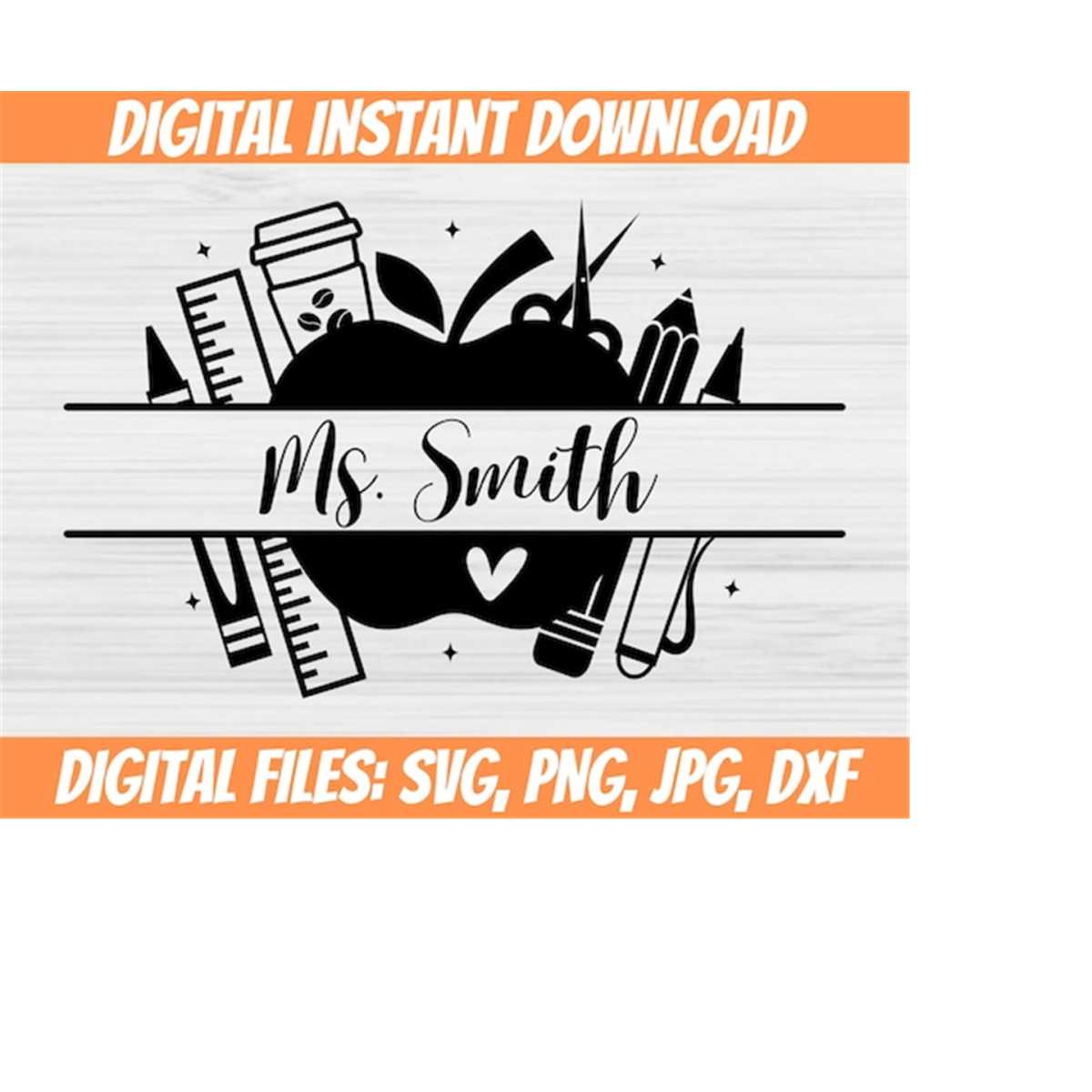 Teacher Split Monogram SVG, Apple School Supplies Svg, Back - Inspire ...