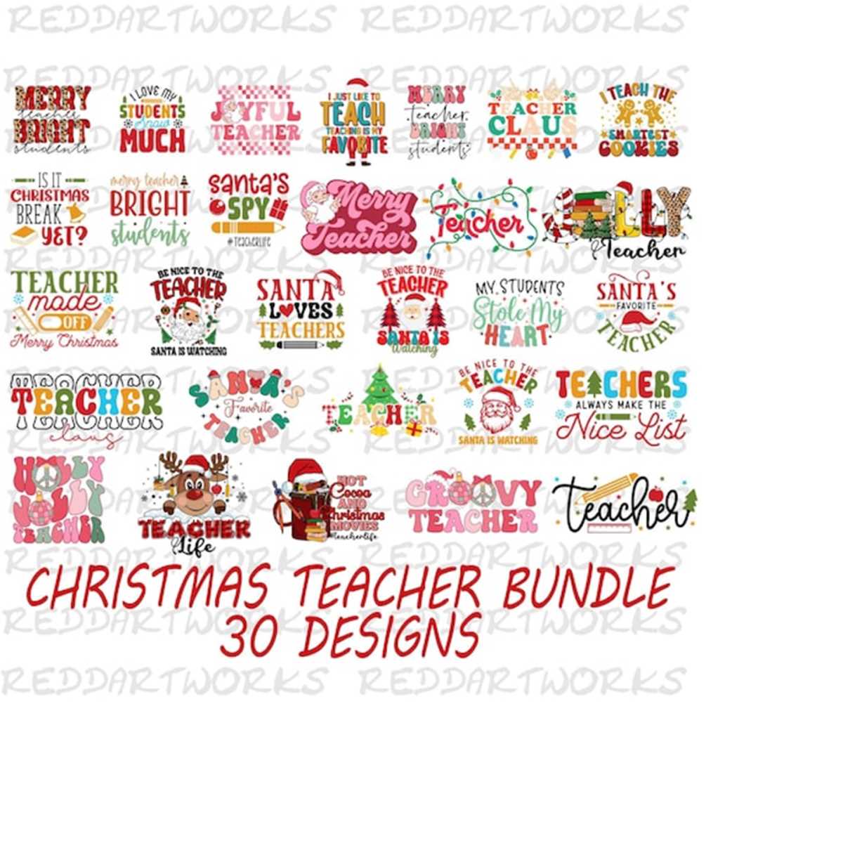 Christmas Teacher Svg Png Bundle, Retro Teacher Christmas Sv - Inspire ...