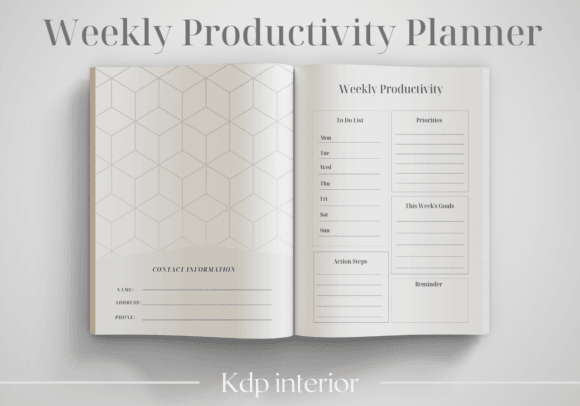 Weekly Productivity Planner, Printable KDP Interior 121 Page | Inspire ...