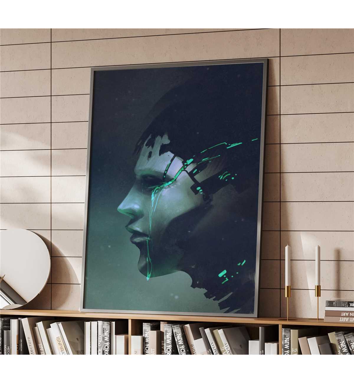 Cyberpunk Inspired Crying Robot Poster | Home Decor - Inspire Uplift