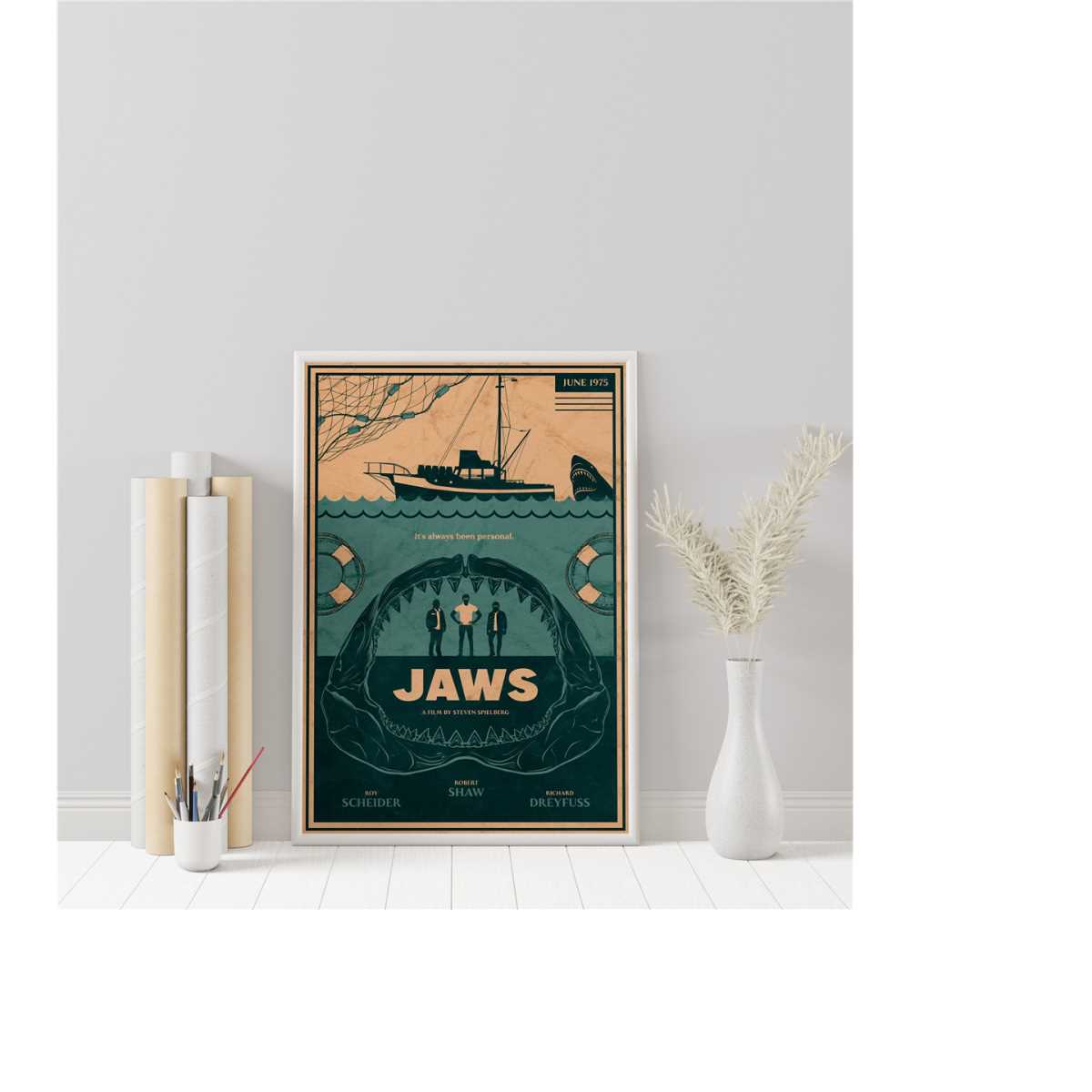 Jaws Poster - Jaws - Steven Spielberg - Minimalist Movie Pos - Inspire Uplift