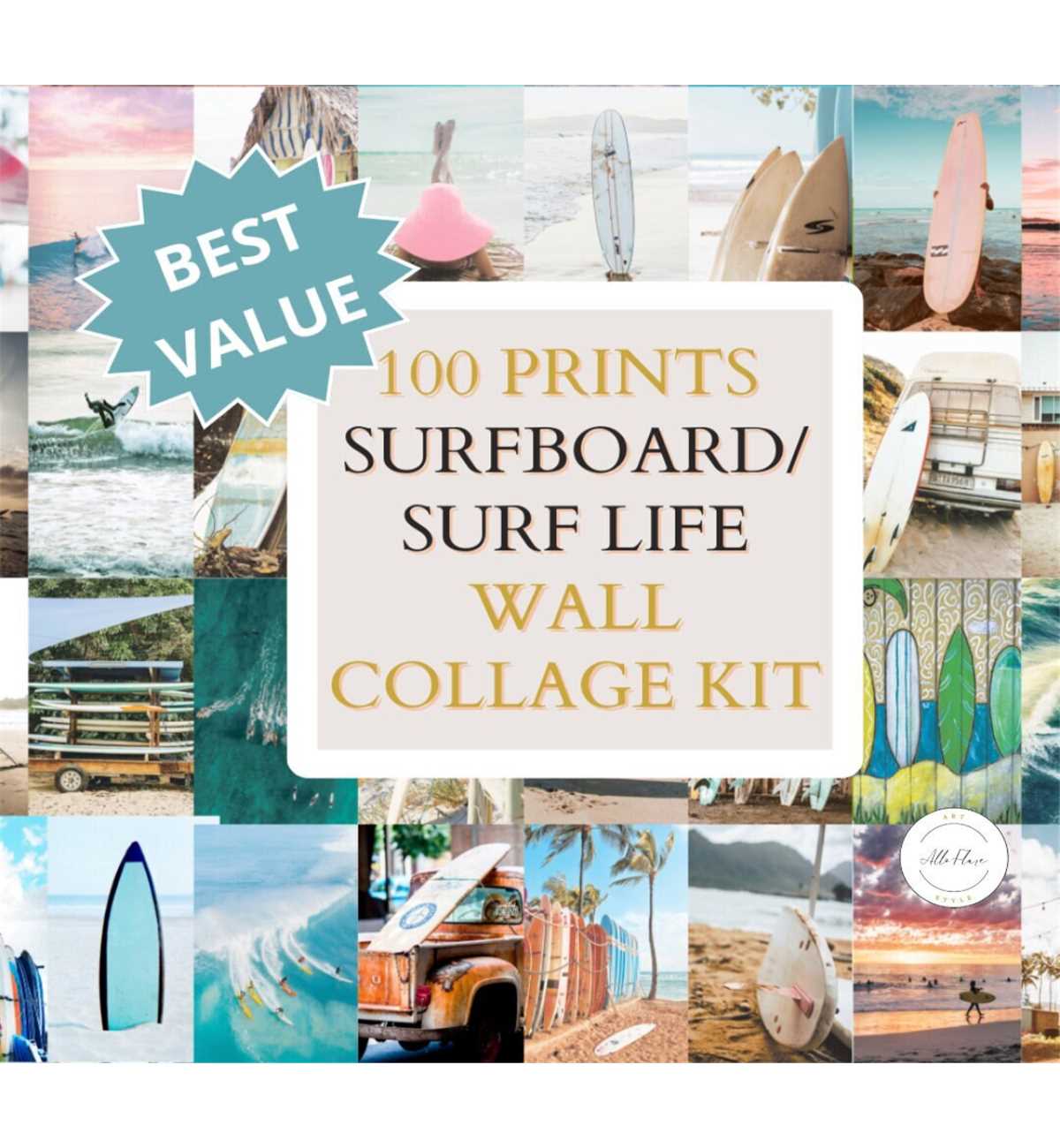 100 PCS Surf collage kit DIGITAL PRINT, Surfer - Inspire Uplift