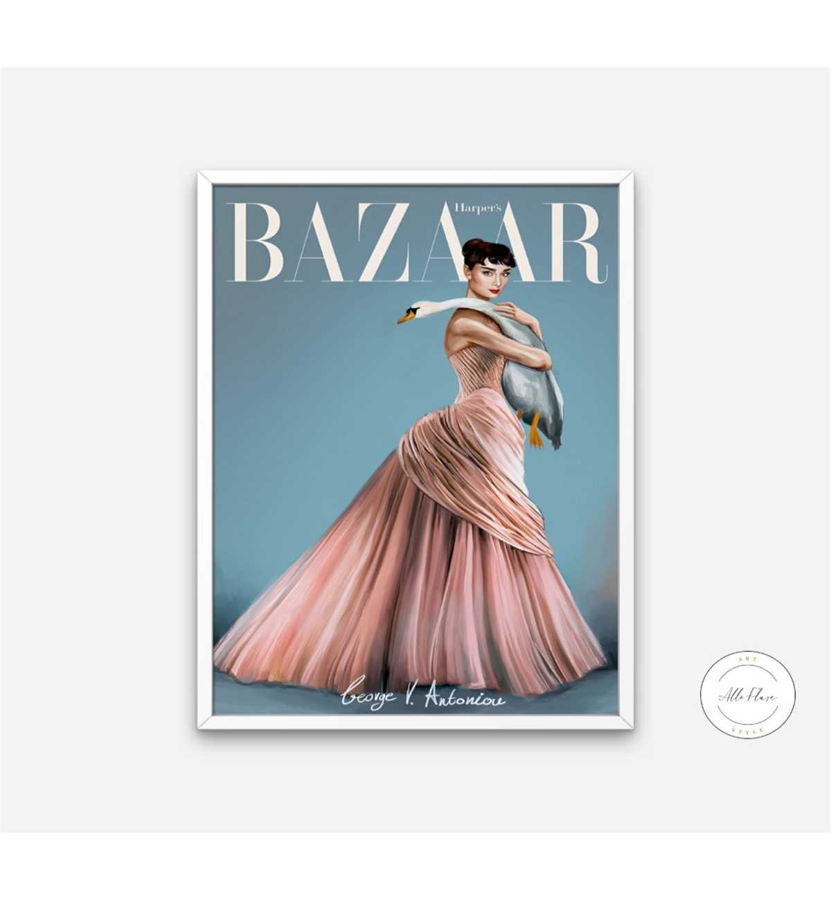 Vintage Bazaar Cover PRINTABLE, Audrey Hepburn Swam, Vintage - Inspire Uplift