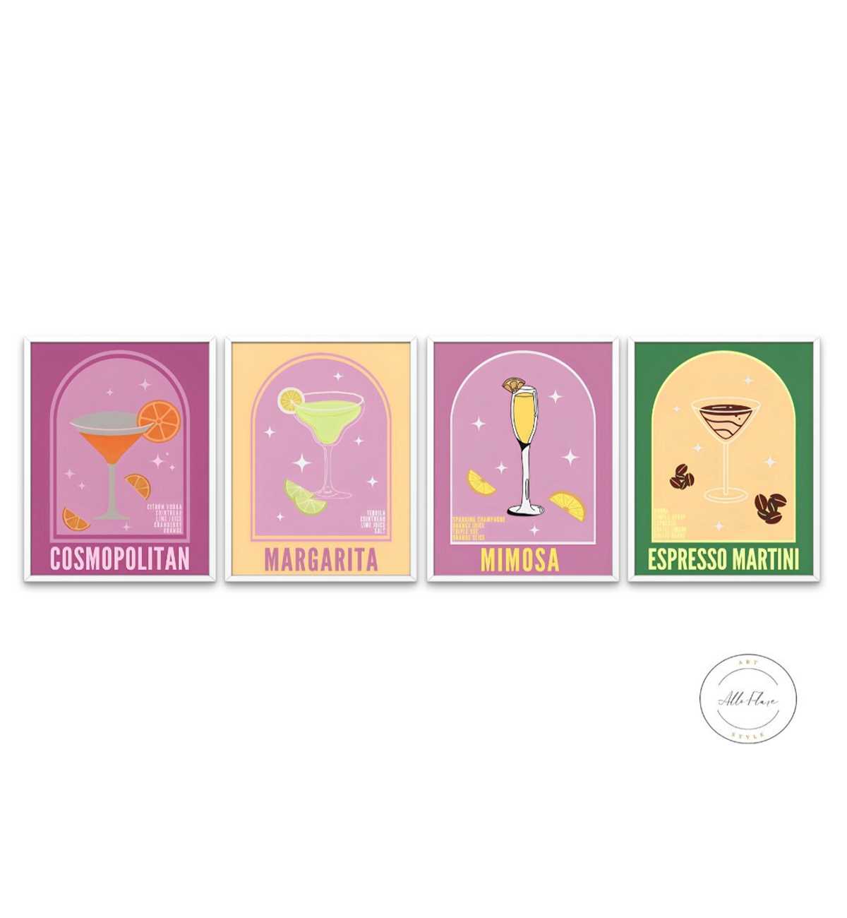 Preppy Cocktail Prints Set of 4 DIGITAL DOWNLOAD, | Inspire Uplift