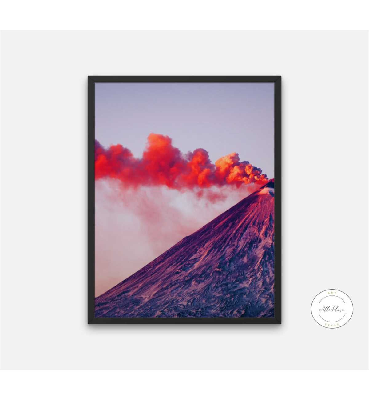 Red Smoking Volcano Poster INSTANT DOWNLOAD, indie room | Inspire Uplift