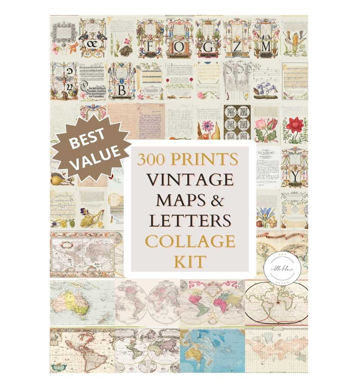 300 PCS Vintage Maps and Letters Wall Collage | Inspire Uplift