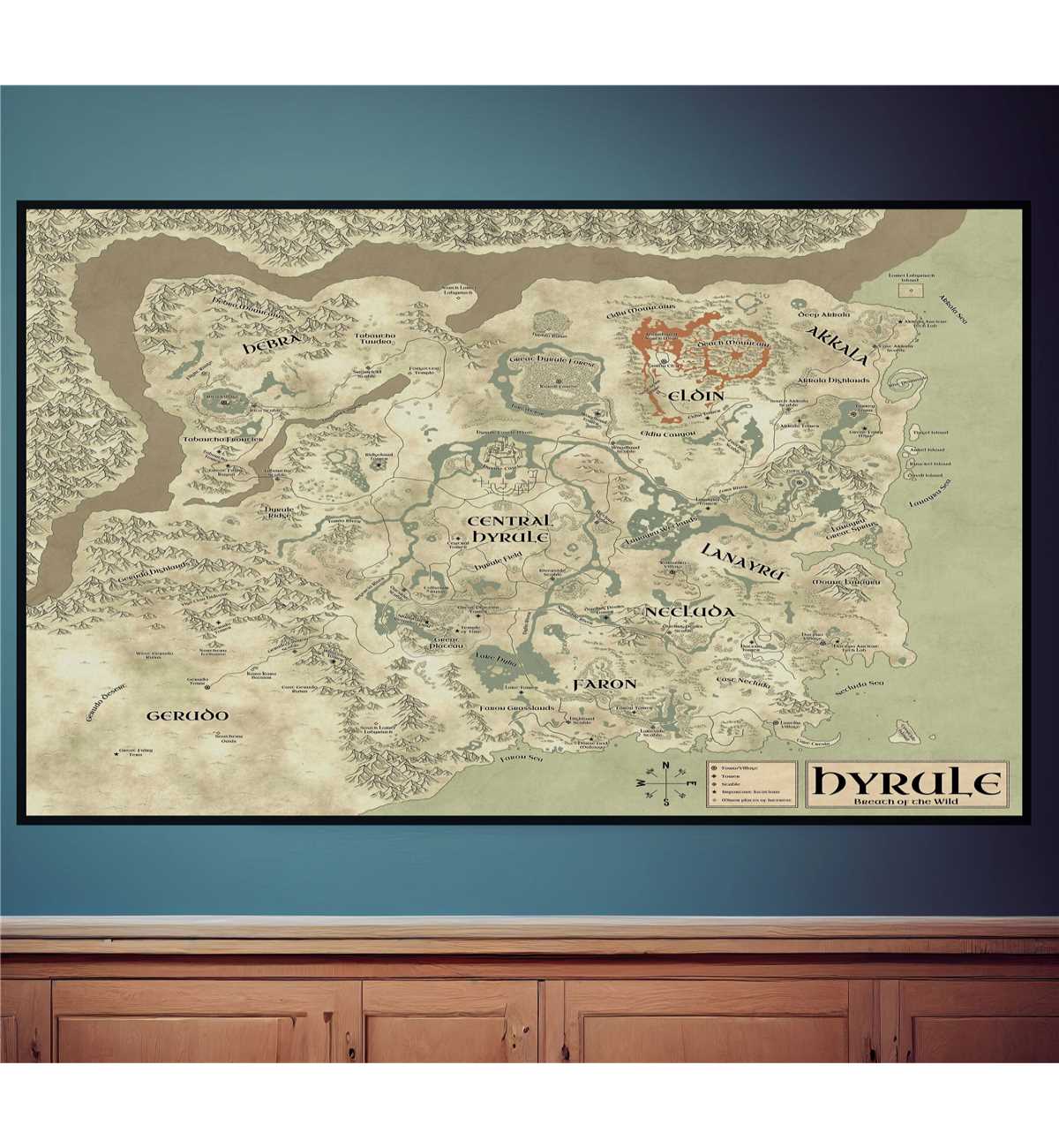 The Legend of Zelda Hyrule Map Poster, Canvas | Inspire Uplift