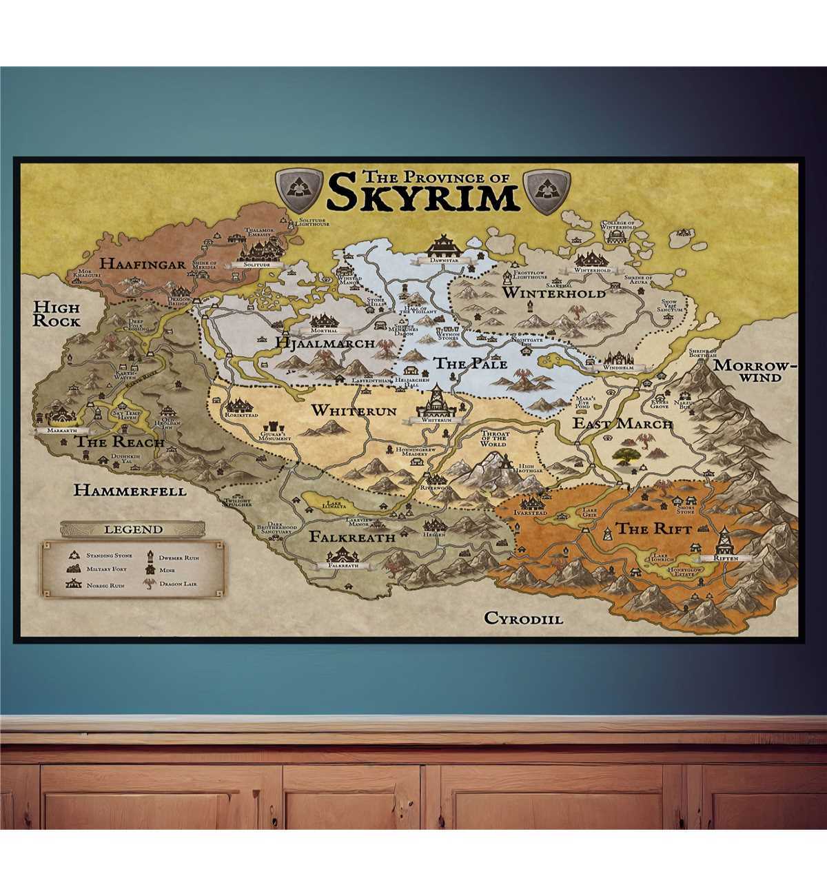 The Elder Scrolls Skyrim Map Poster, Canvas Wall | Inspire Uplift