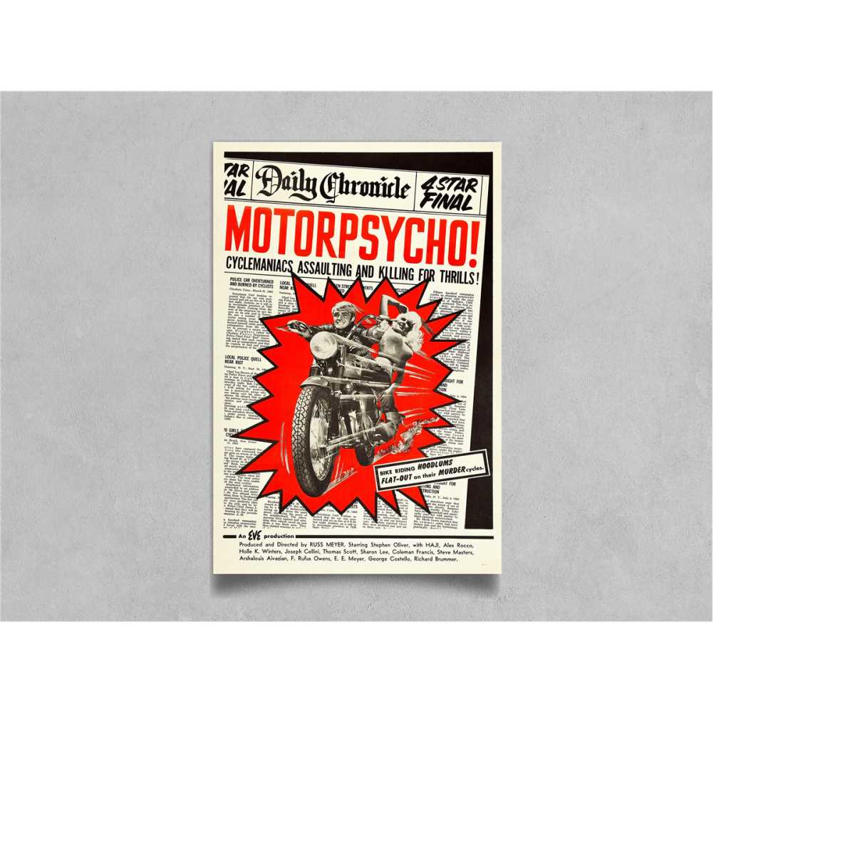Vintage 'Motorpsycho' Russ Meyer Movie Poster Reprint - Cult | Inspire ...
