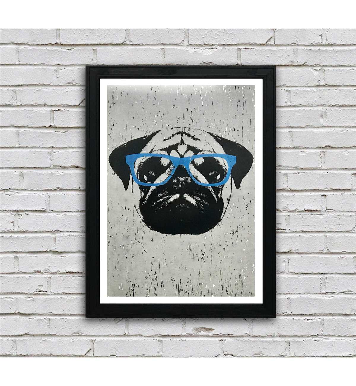 Limited Edition Pug Art Poster - with Blue | Inspire Uplift