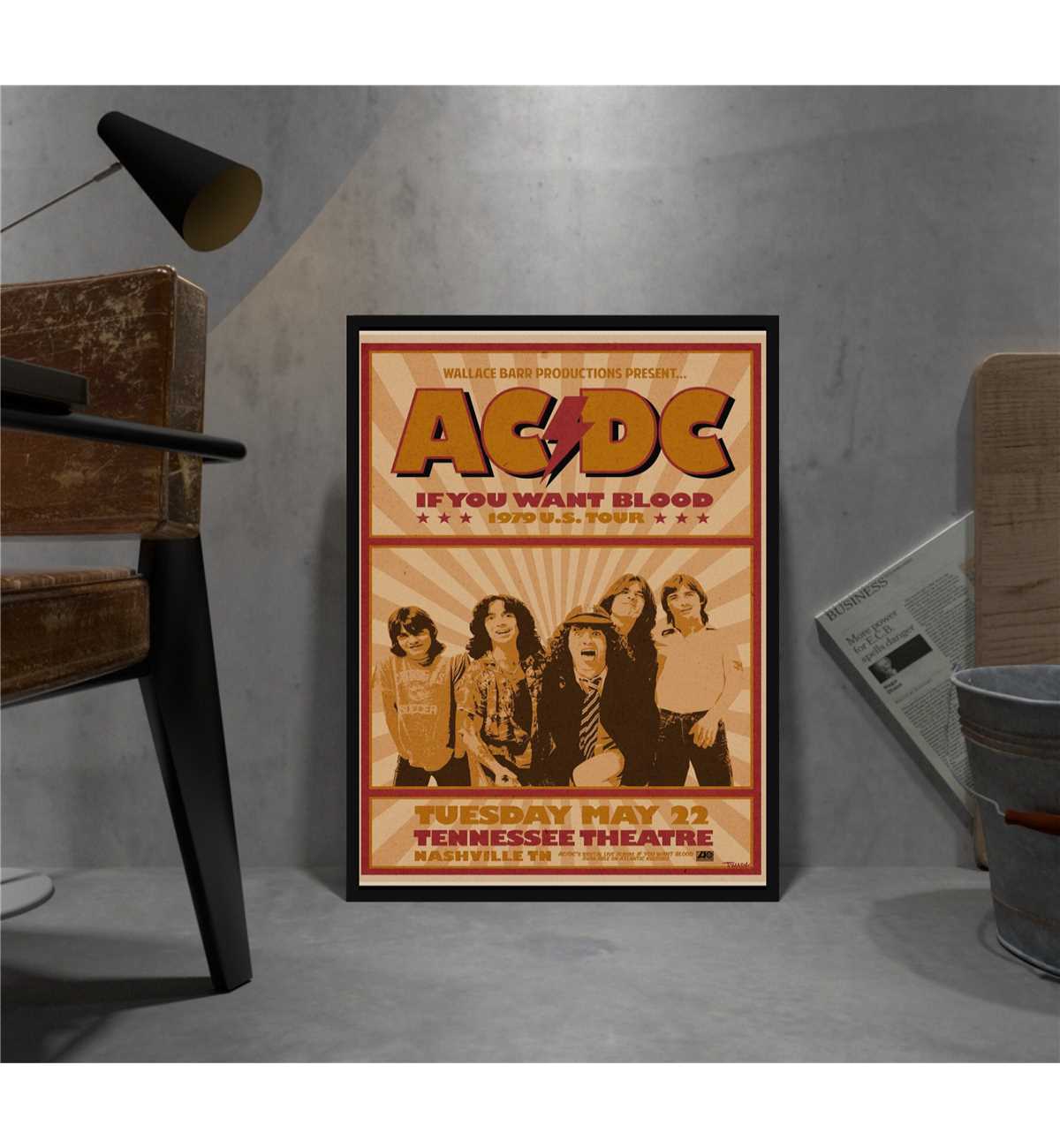 AC/DC Retro Poster, Kraft Paper Print, Movie Wall - Inspire Uplift