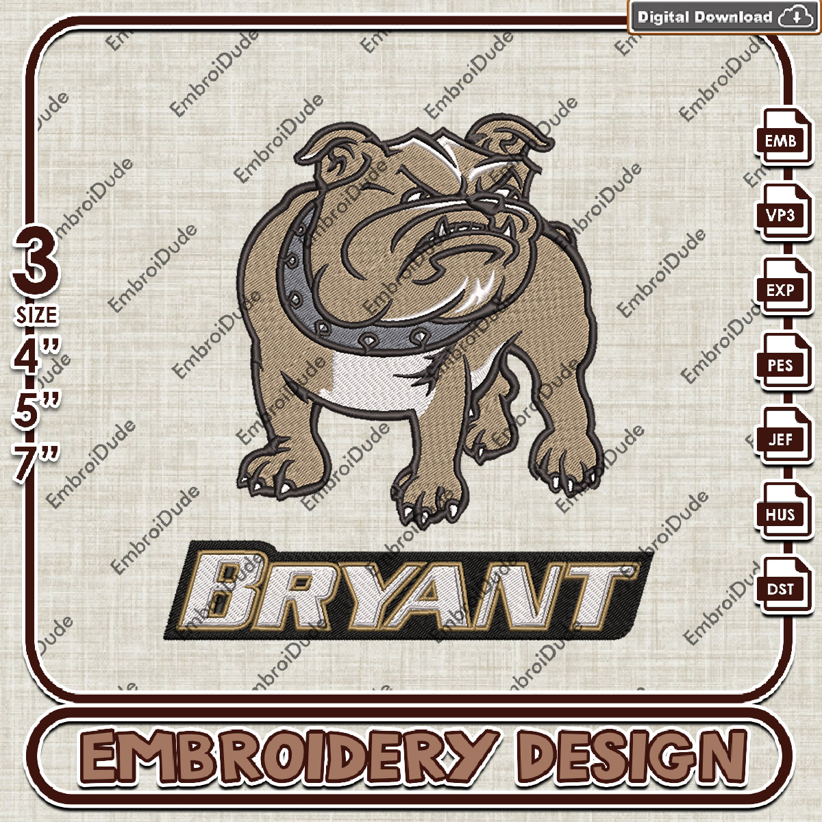 Bryant Bulldogs Mascot Emb Files, NCAA Bryant Bulldogs Logo - Inspire ...