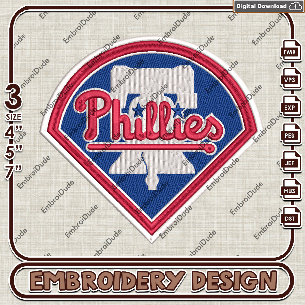 MLB Philadelphia Phillies Map Team Logo Embroidery design, M | Inspire ...