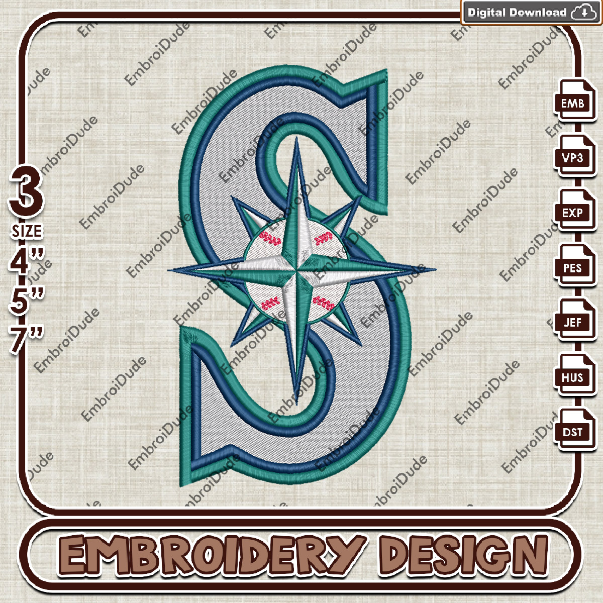 MLB Seattle Mariners Team Logo Embroidery design, MLB Logo T | Inspire ...