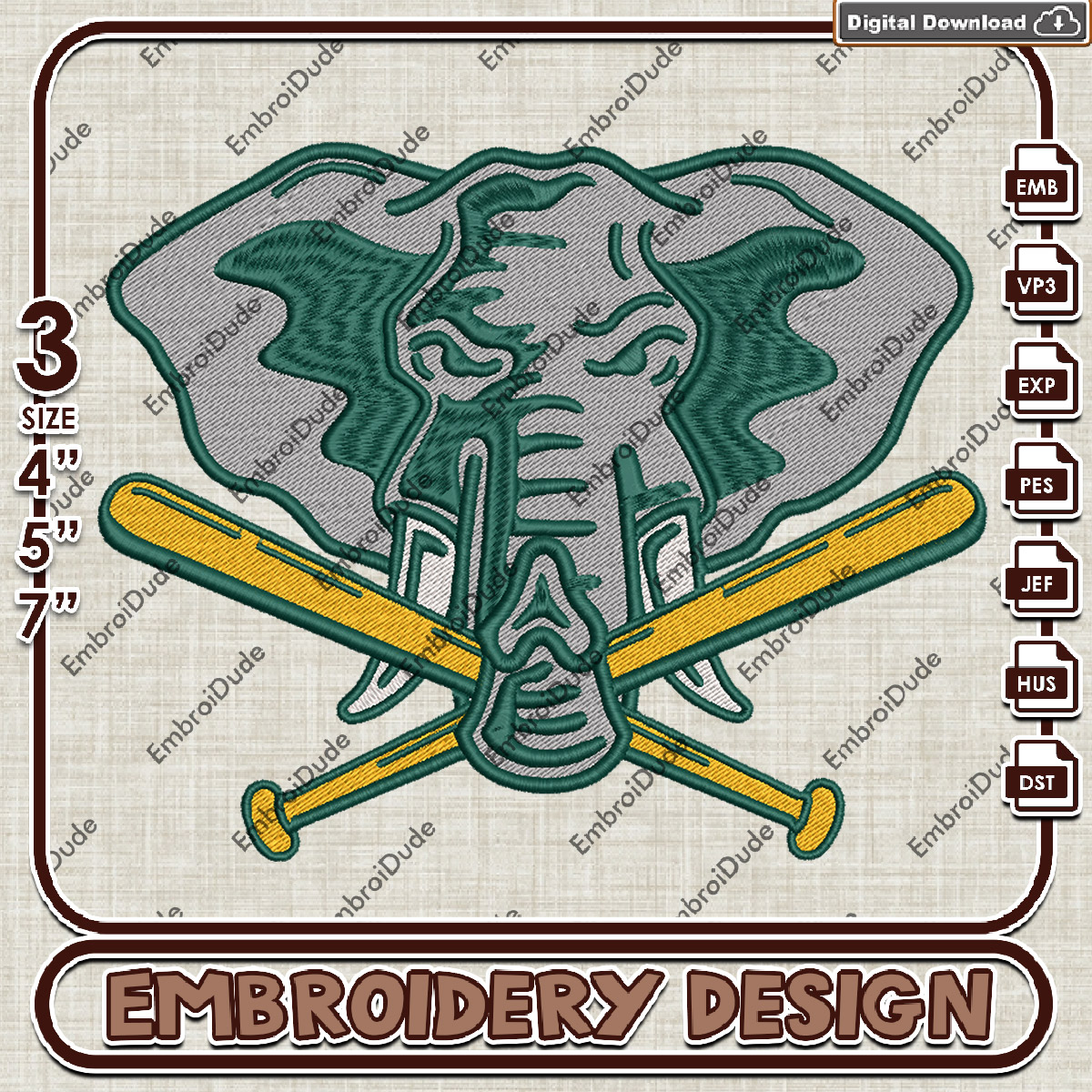 Oakland Athletics MLB Head Mascot Logo Embroidery design, ML | Inspire ...