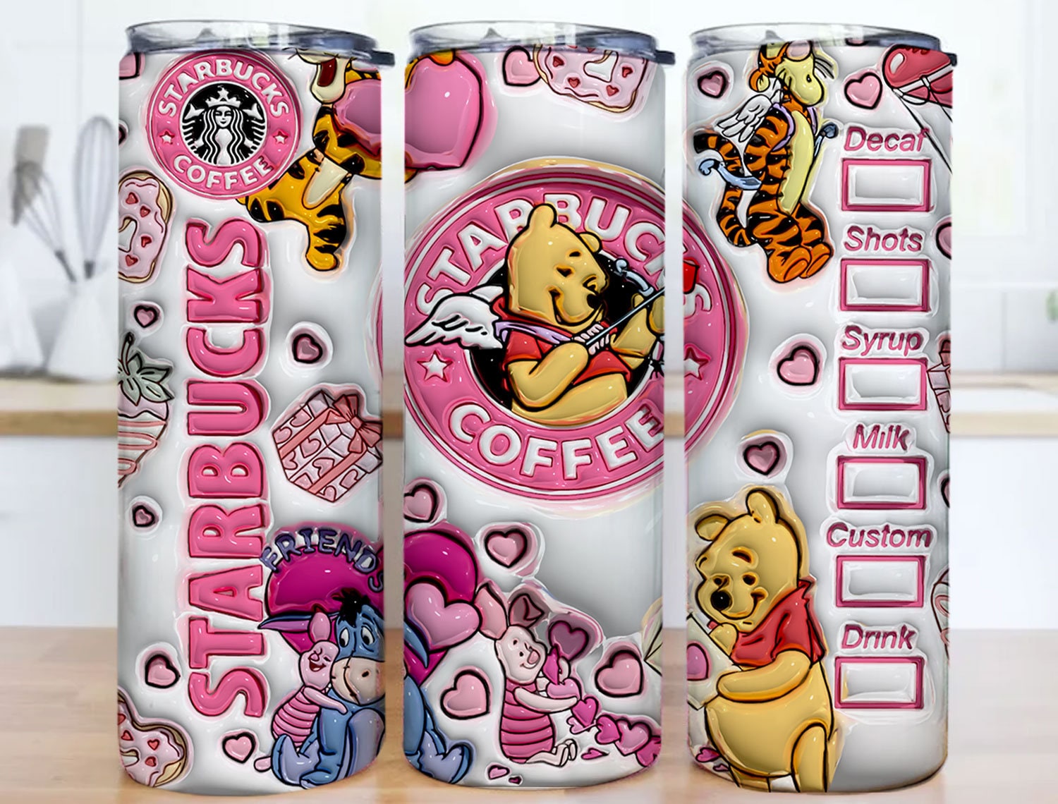 3D Inflated Pooh Valentine Tumbler Wrap, Winnie 3D Pink Vale | Inspire Uplift