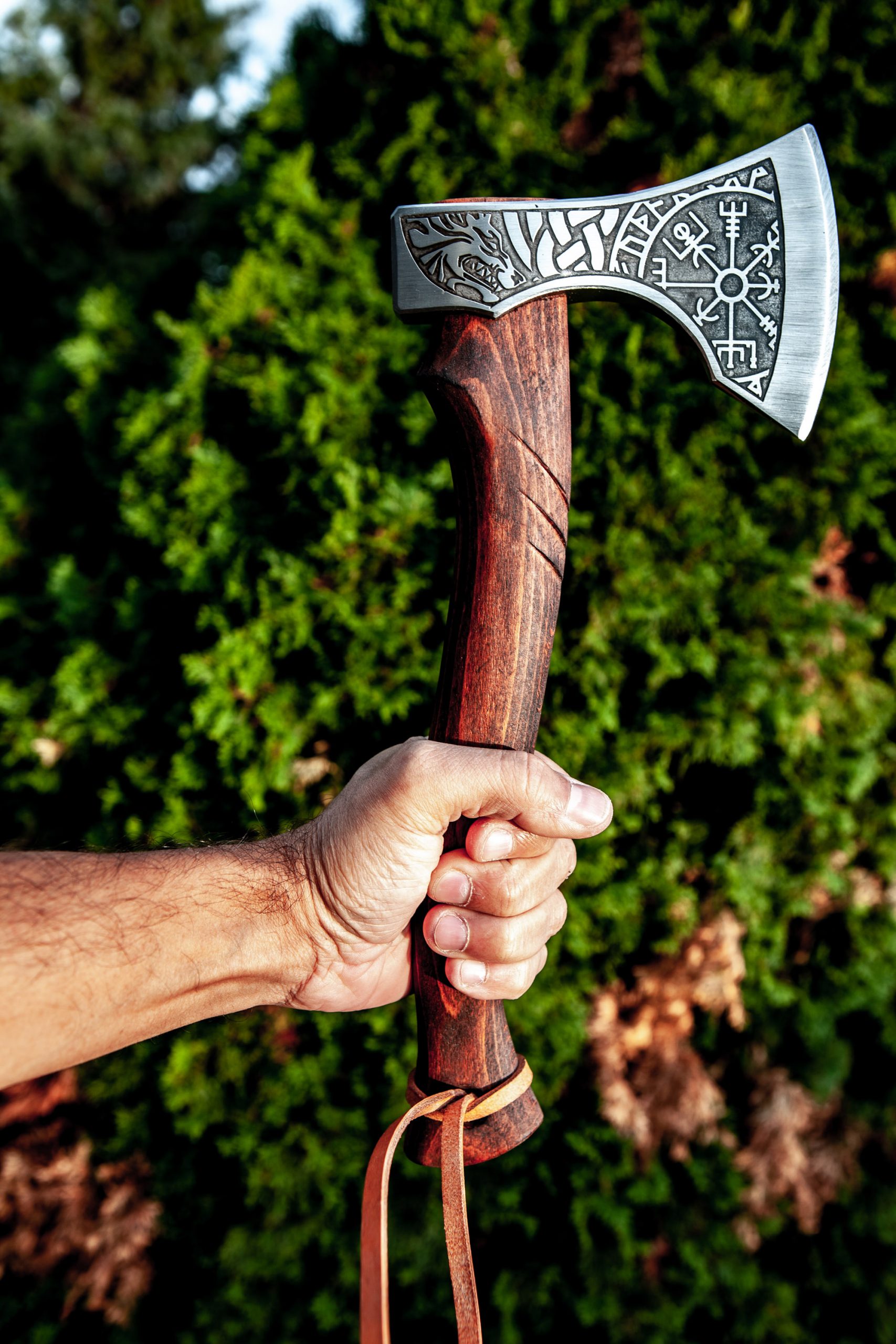 Handmade Axe with Clock Head Engraved and Leather Sheath, Pe | Inspire ...