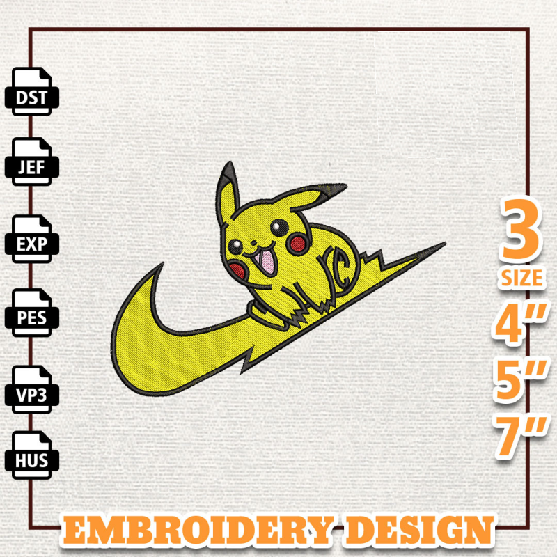 Nike Pikachu Pokemon Embroidery Design Digital Machine Embro - Inspire ...