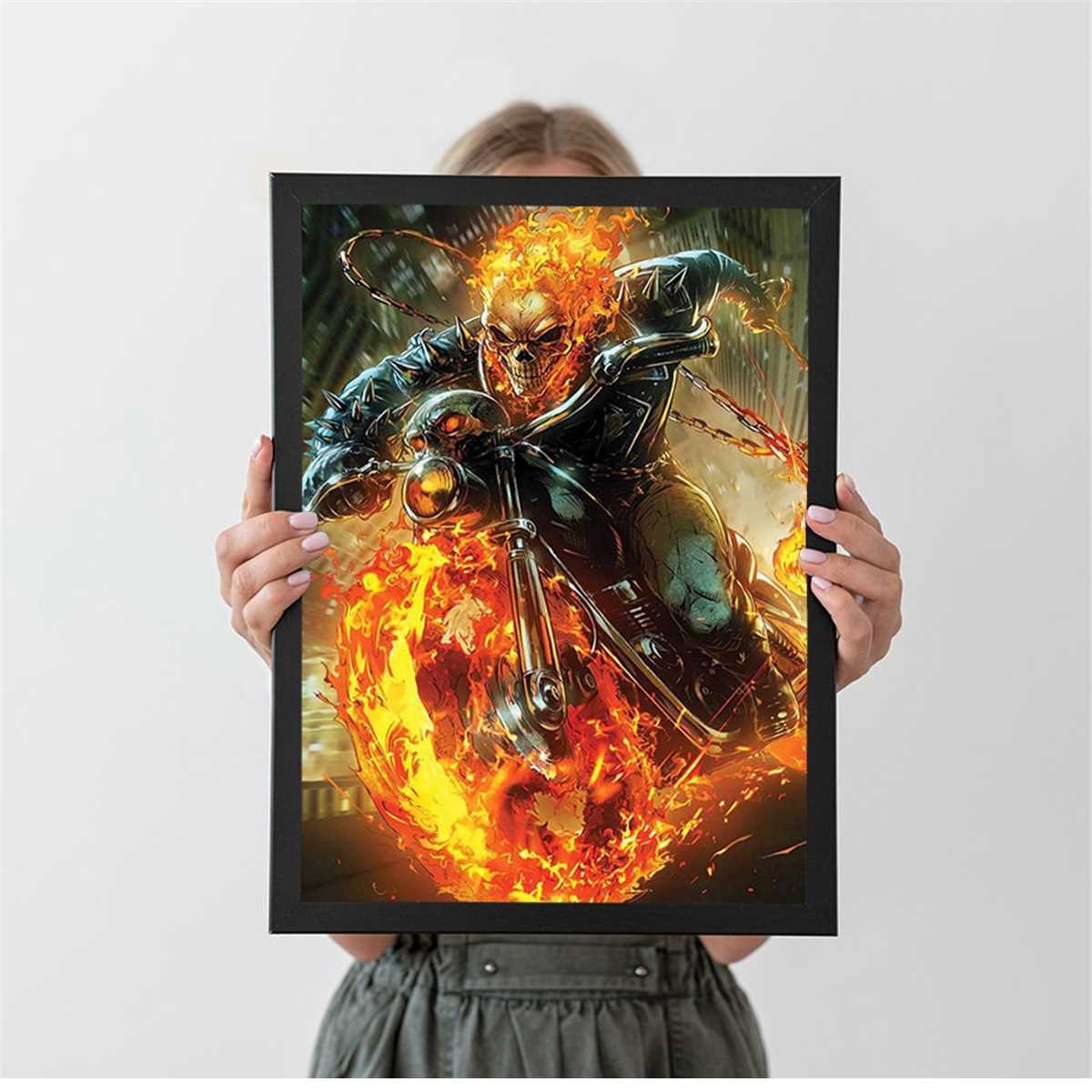 Ghost Rider Fire Motorcycle Johnny Blaze Poster, A4 A3 A2 A1 - Inspire ...