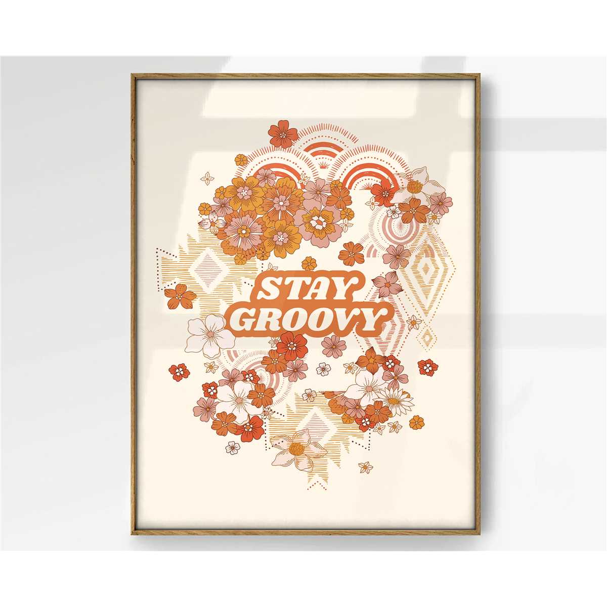 Stay Groovy Poster, 70s Decor, Floral Pattern Print, Retro F | Inspire Uplift