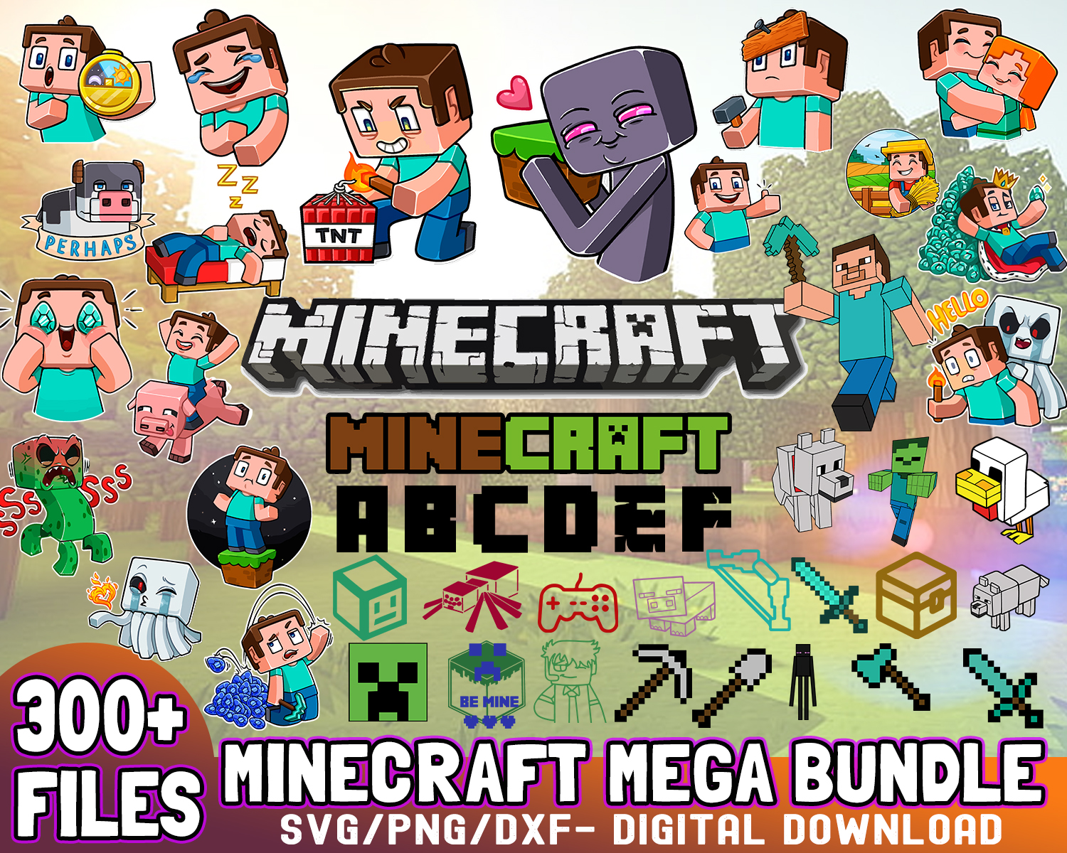 Minecraft Mega Bundle 300 SVG, PNG Images | Inspire Uplift