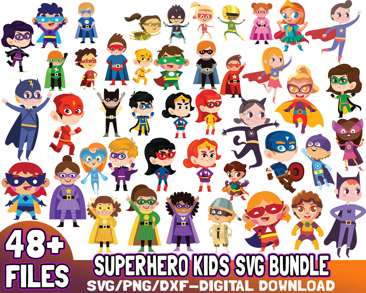 48 Superhero Kids Layered Svg, Superheroes Kids vector, Clip | Inspire ...