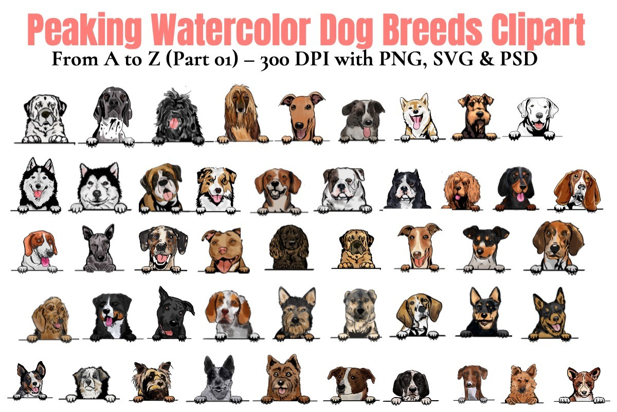 Watercolor Dog Breeds Clipart Png, Animal Png, Watercolor | Inspire Uplift
