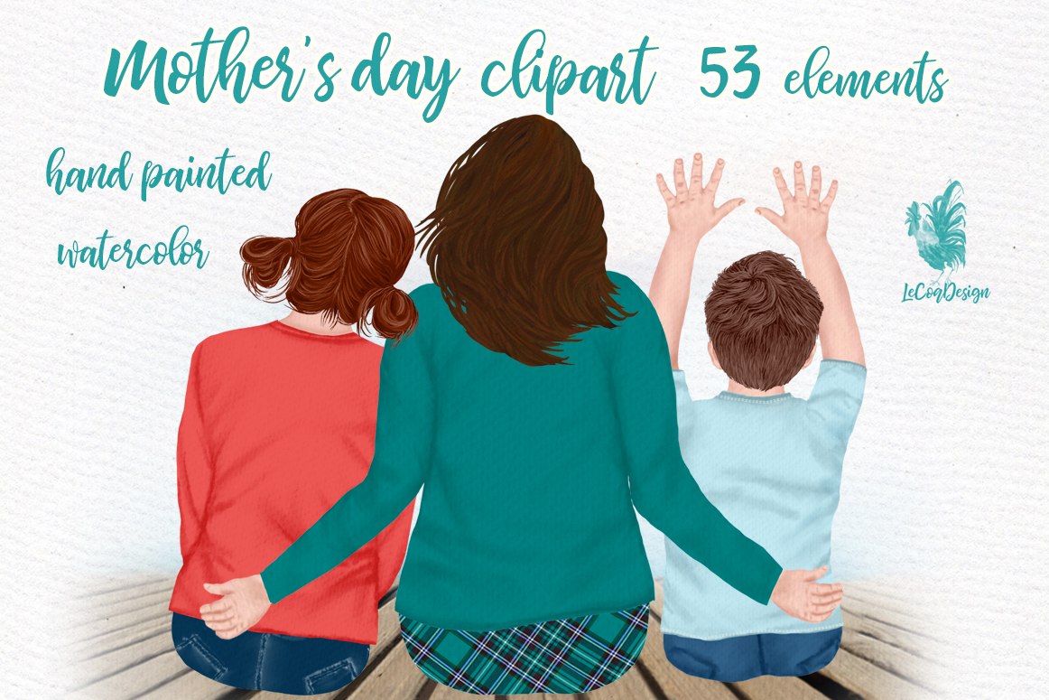 Mothers Day Hand Painted Clipart Png, Mother And Children | Inspire Uplift