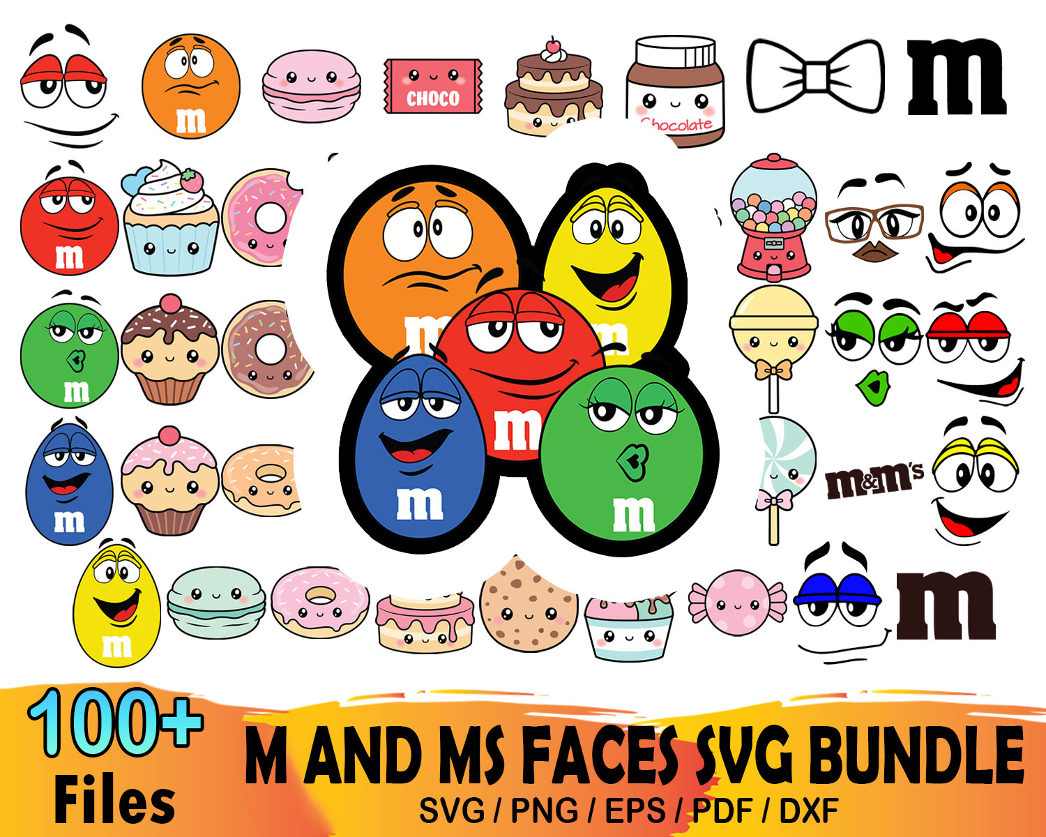 100 M And MS Faces Svg Bundle, M&MS Svg, Chocolate Svg | Inspire Uplift