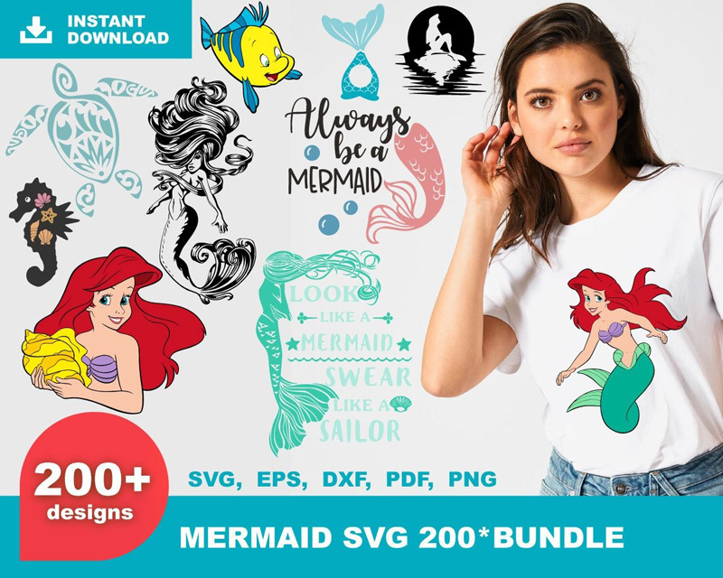 200 Mermaid Bundle Svg, Trending Svg, Ariel Svg, Little Merm | Inspire ...
