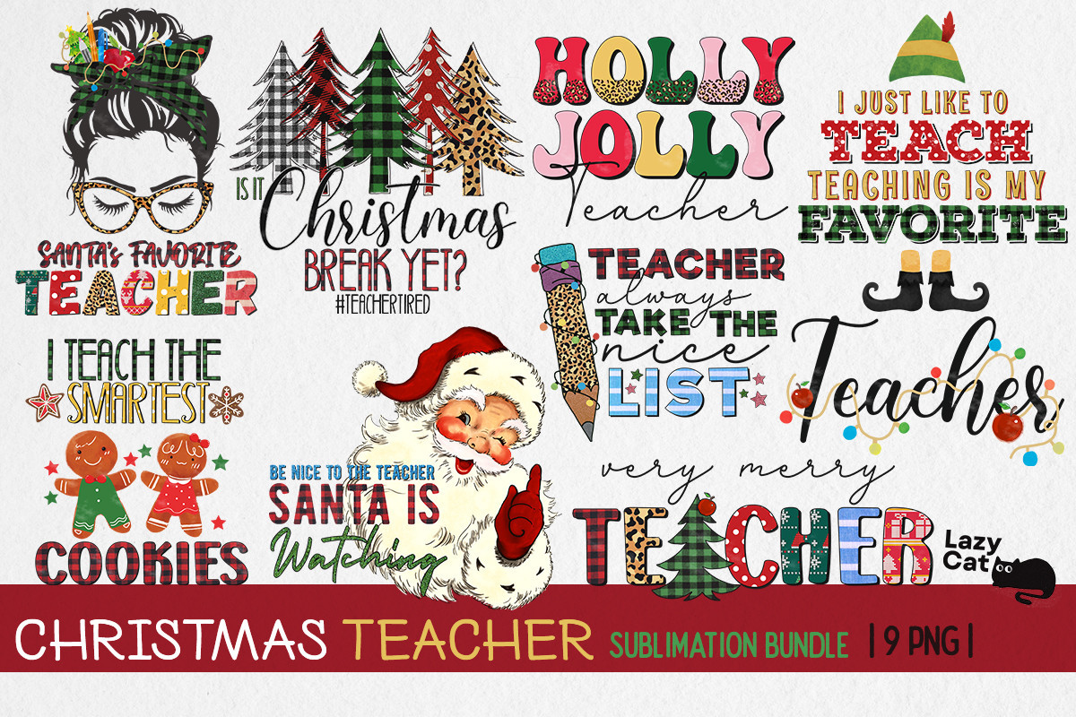 9 Designs Christmas Teacher Png Bundle, Teacher Sublimation - Inspire ...