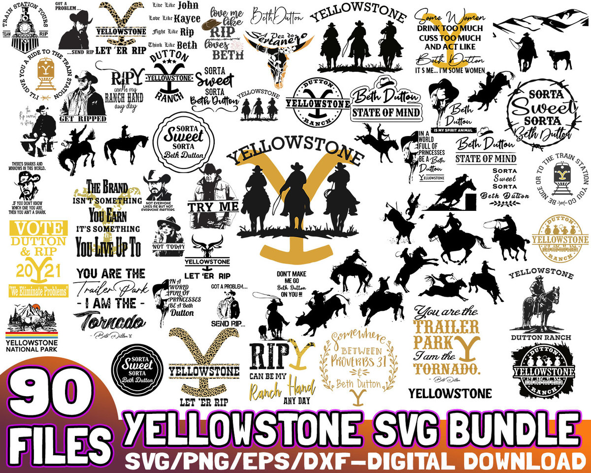 90 Files Yellowstone SVG Bundle File Digital | Inspire Uplift